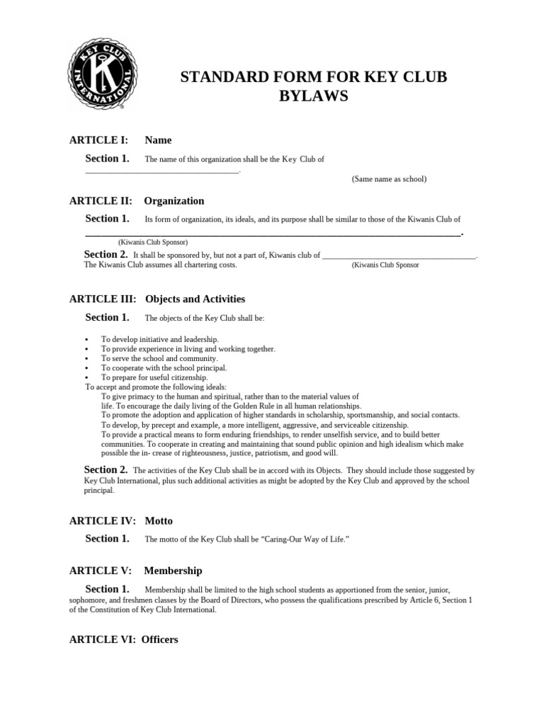 Key-Club-Standard-Form-for-CLUB-Bylaws 2 | PDF | Board Of Directors ...