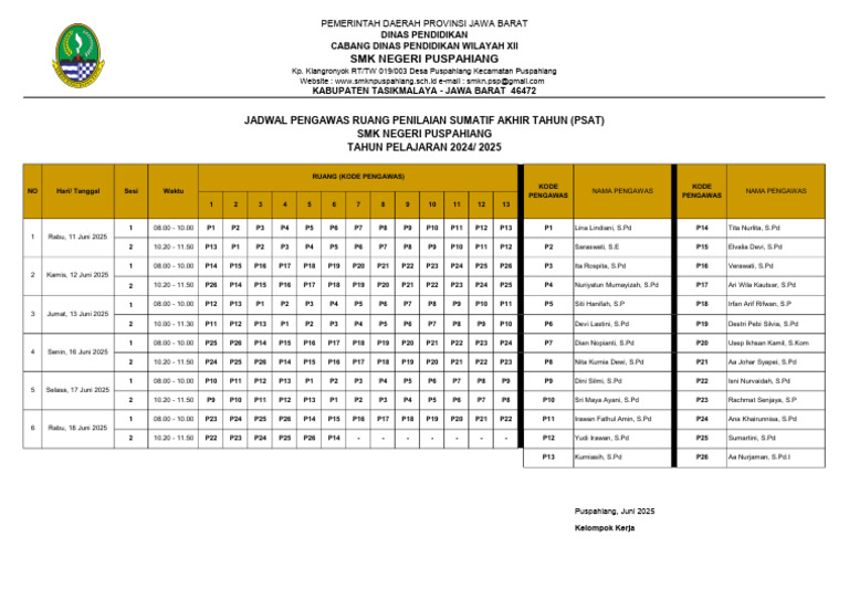 Jadwal Pengawas Ruang Psat 24-25 | PDF