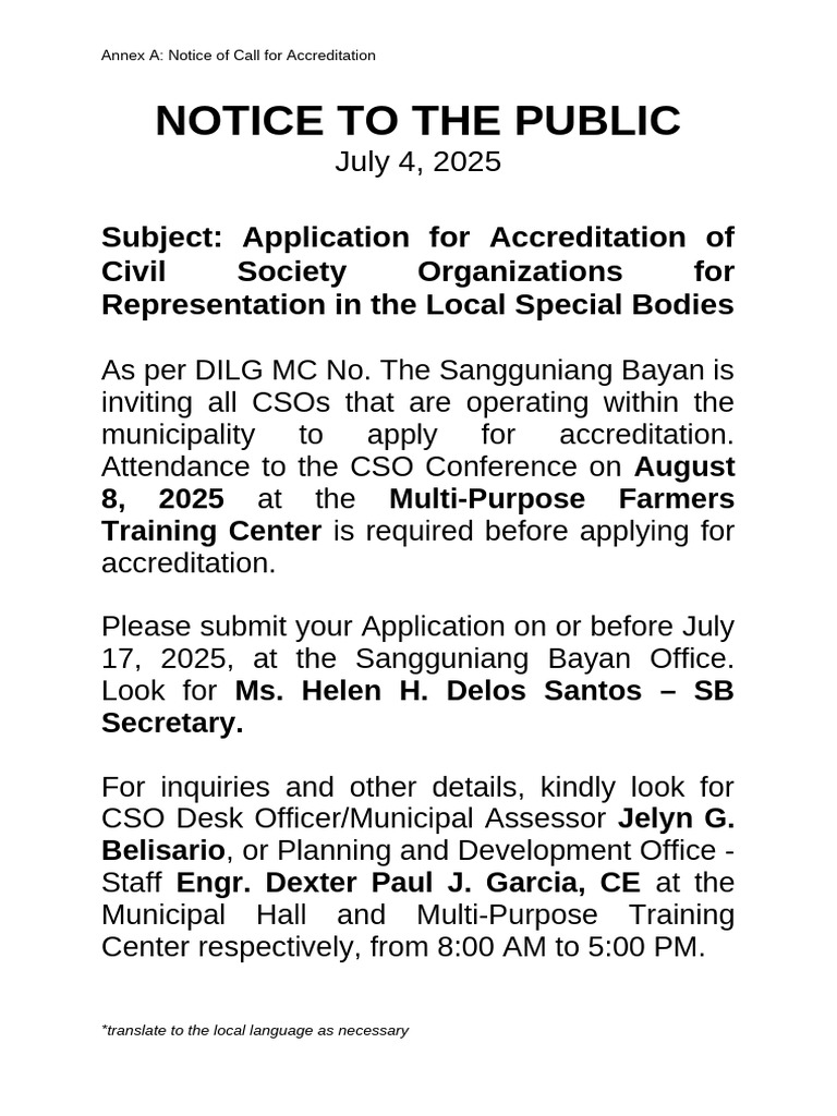 Annex A - Call For Accreditation | PDF