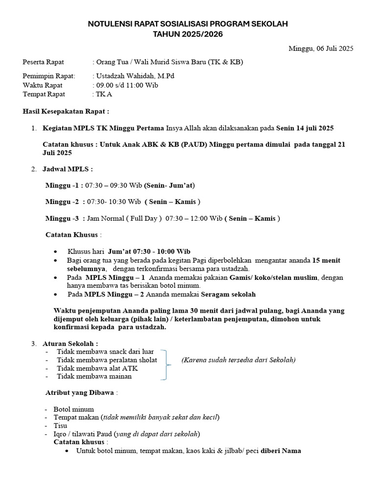 Notulensi Rapat Sosialisasi Program Sekolah | PDF