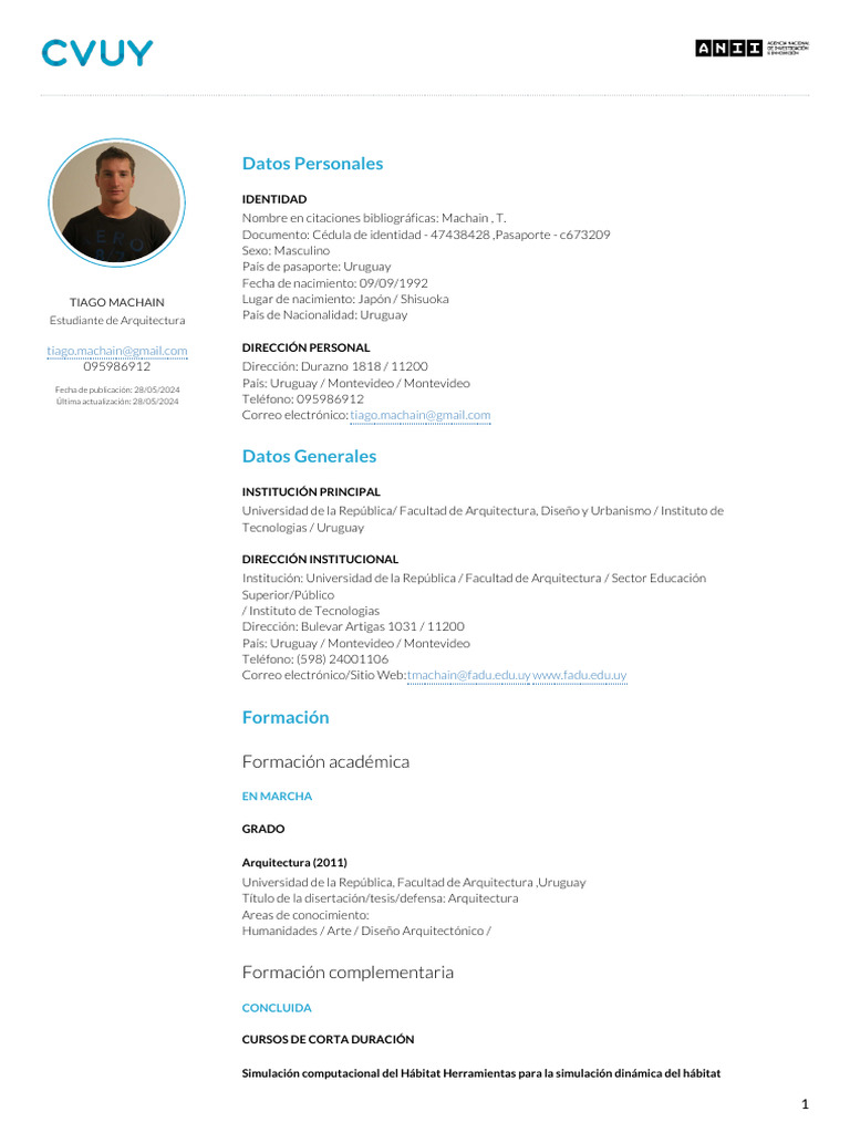 CV ANII Tiago Machain | PDF | Uruguay | Entorno natural