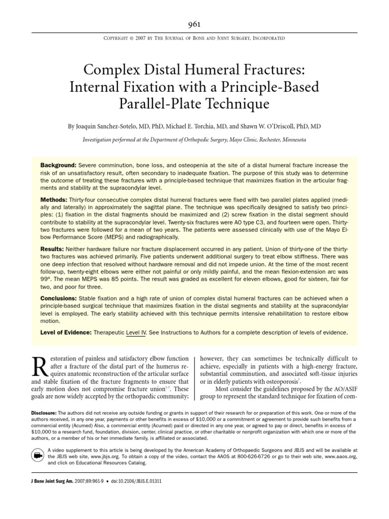 Complex Distal Humeral Fractures Internal Fixation With A Principle ...