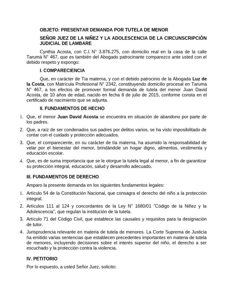 Demanda Por Tutela | PDF | Demanda judicial | Caso de ley