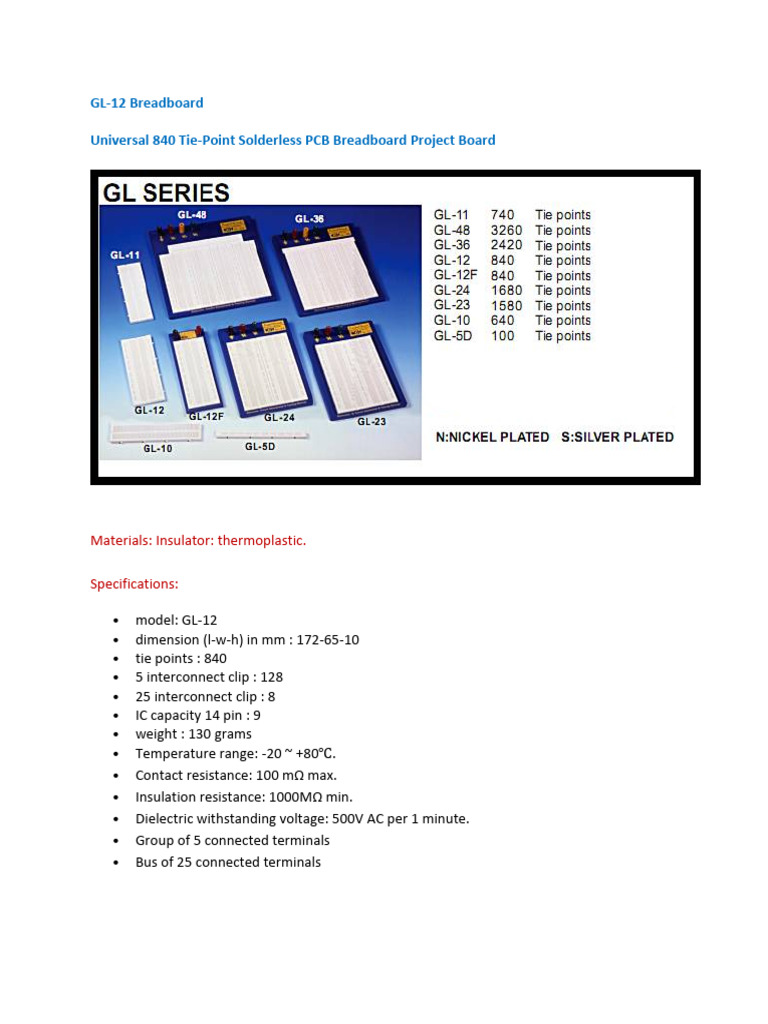 GL-12 Universal Solderless Breadboard | PDF