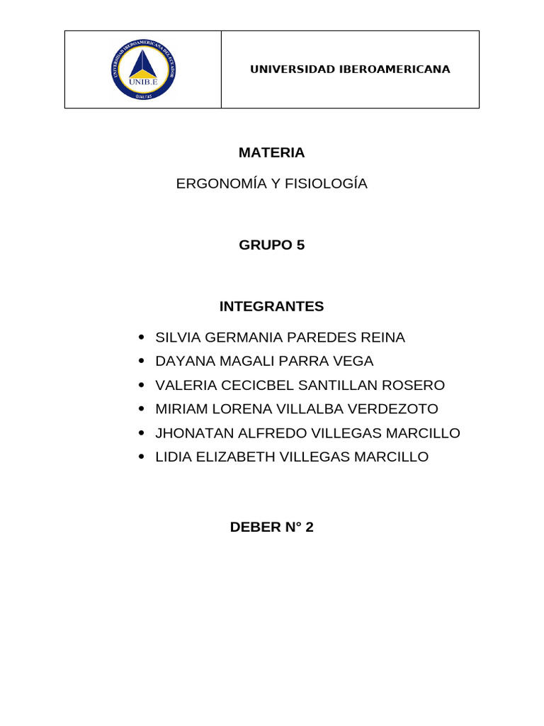 Deber N°2-Ergonomia Grupo 5-1 | PDF | Flexibilidad (anatomía)