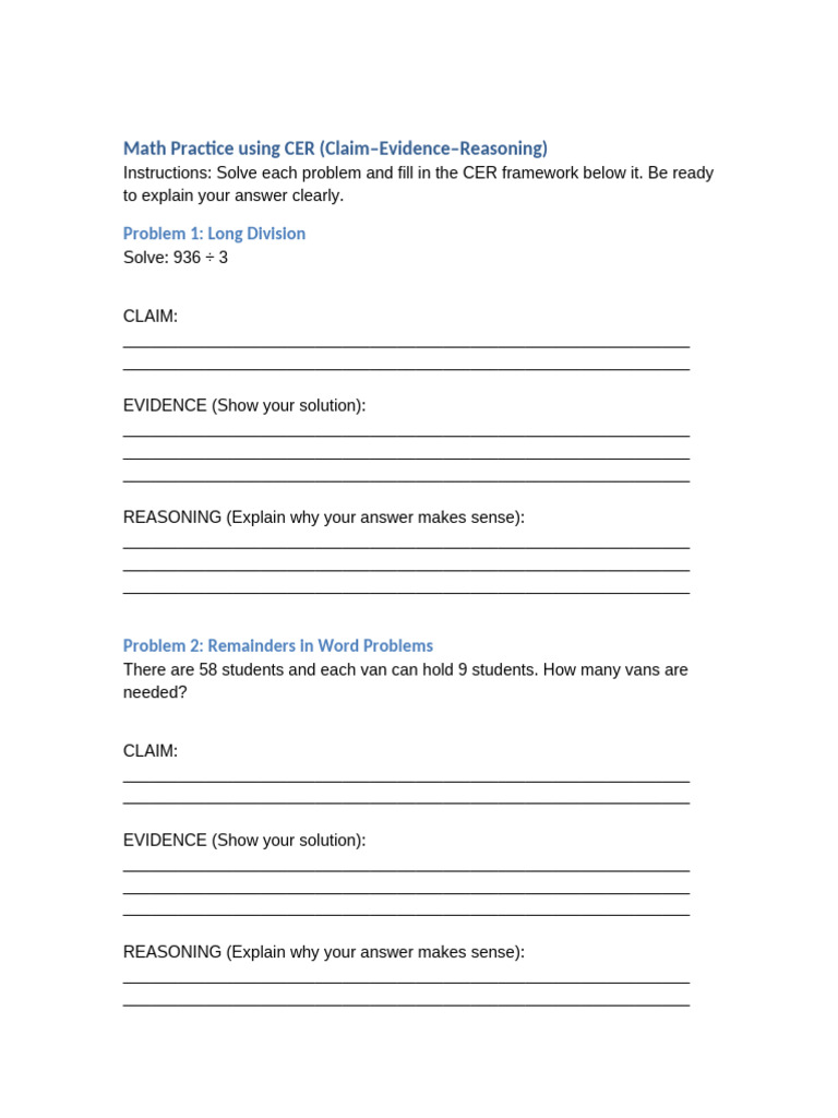 CER Math Practice Grade5 6 2 | PDF