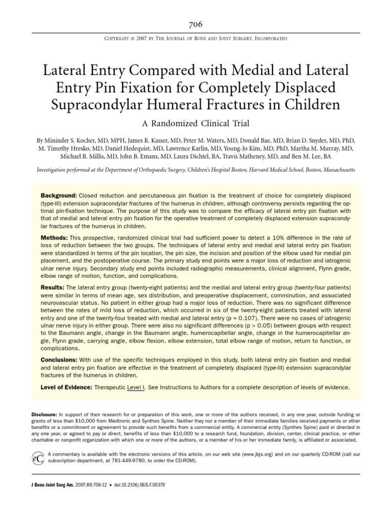 Lateral Entry Compared With Medial and Lateral Entry Pin Fixation For ...