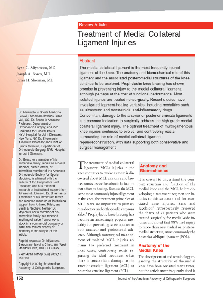 MCL Injury Treatment Overview | PDF | Knee | Musculoskeletal System