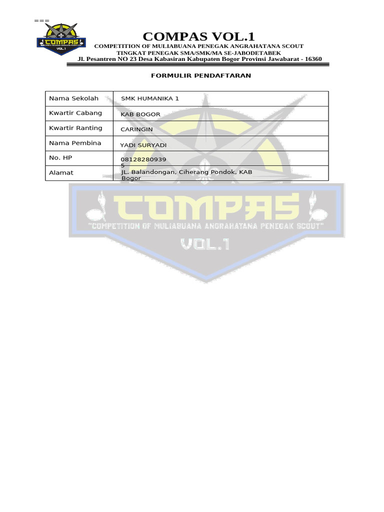 FORM Pendaftaran Smk (2]) | PDF