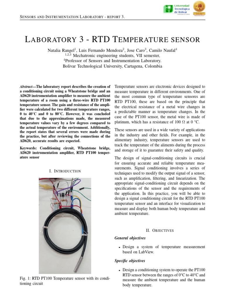 Lab Sensores RTD PT100 | PDF | Amplifier | Sensor