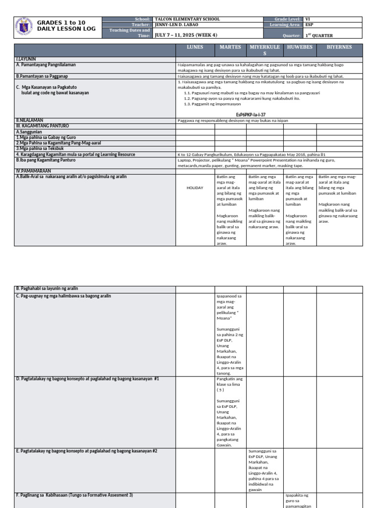 DLL - Esp 6 - Q1 - W4 | PDF