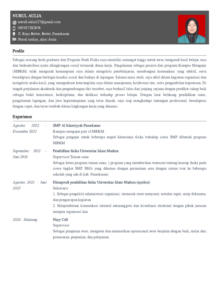 New Curriculum Vitae Aulia | PDF