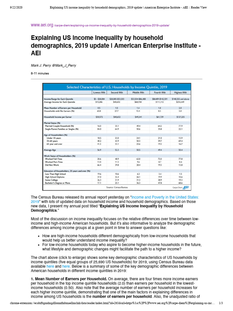 AEI 2020 Explaining US Income Inequality by Household Demographics ...