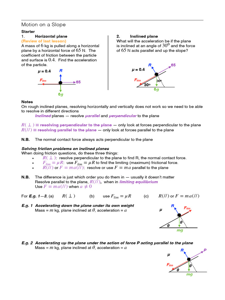 Friction (Inclined Plane) NOTES | PDF | Force | Friction