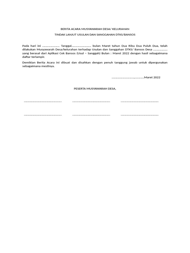 Sanggahan Bansos DTKS Maret 2022 | PDF