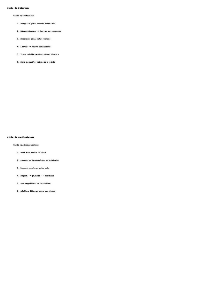 Resumo Ciclos Parasitarios FINAL OK | PDF