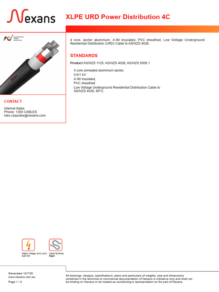 Nexans XLPE URD Power Distribution 4C | PDF | Electrical Conductor | Electric Power Distribution