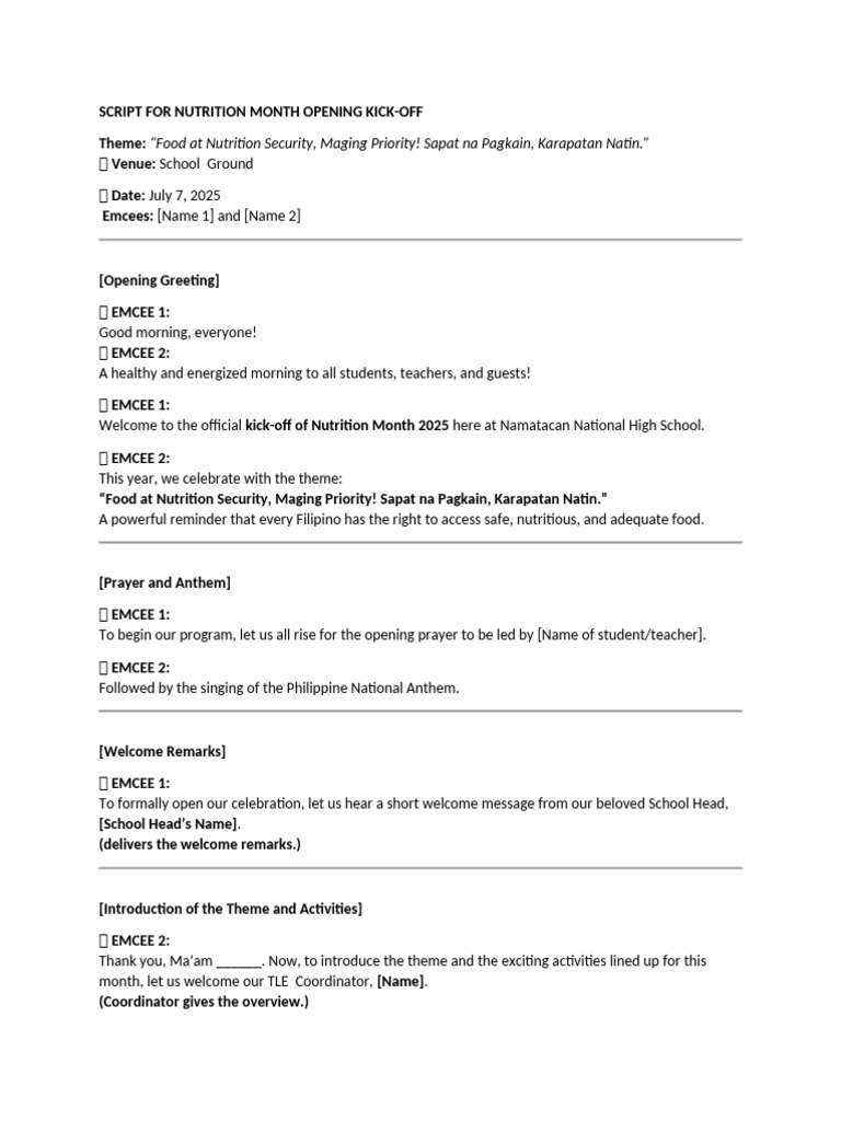 Nutrition Month 2025 Opening Script | PDF