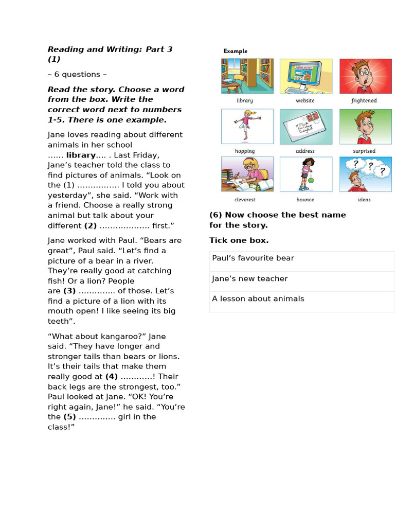 Movers Reading Part 3 Exercises | PDF