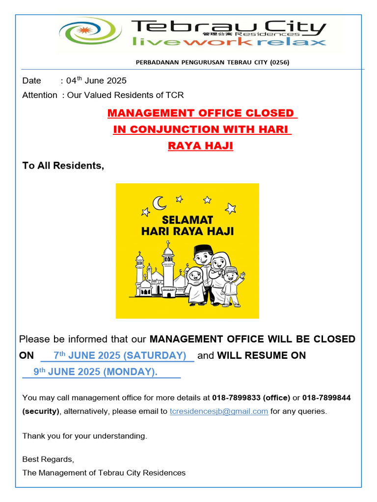 Notice Office Closed - Hari Raya Haji-1 | PDF