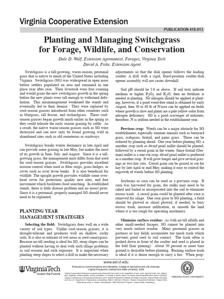 Switchgrass Planting and Management Guide | PDF | Seed | Germination