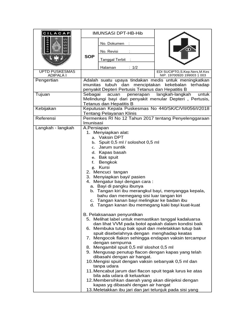 Prosedur Imunisasi DPT-HB-Hib | PDF