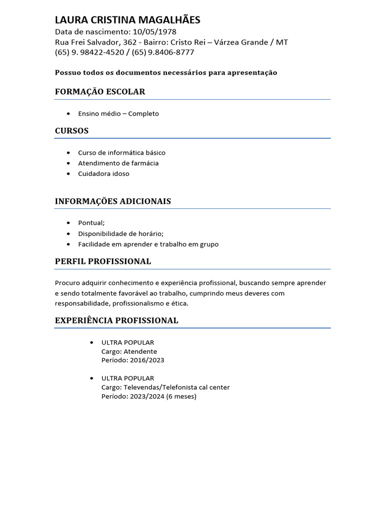 Curriculo Model 1 | PDF