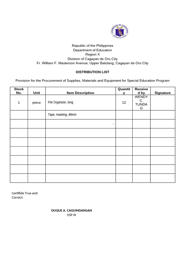 Distribution List | PDF