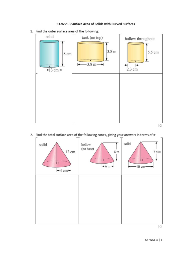 S3-WS1.3 Surface Area of Solids With Curved Surfaces | PDF