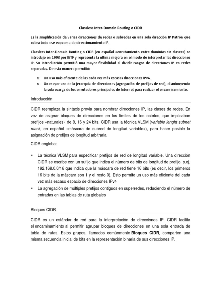 CIDR | PDF | Dirección IP | Transmisión de datos