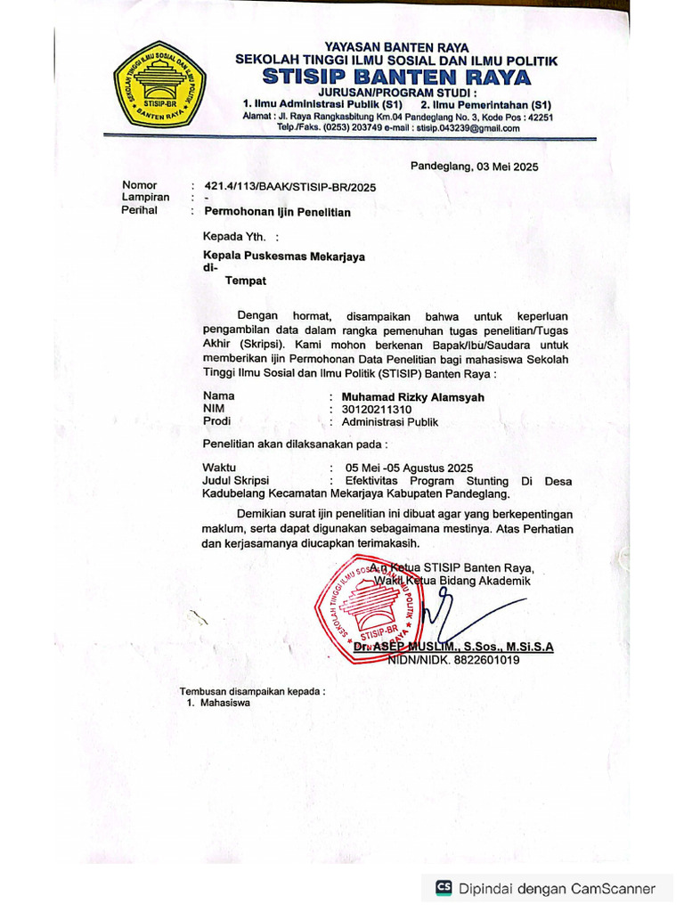 PDF, Surat Ijin Dari Kampus Ke PKM | PDF
