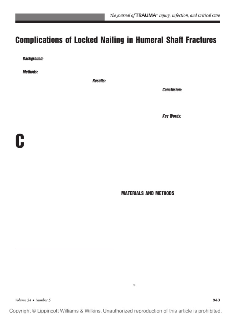 Complications of Locked Nailing in Humeral Shaft Fractures | PDF ...