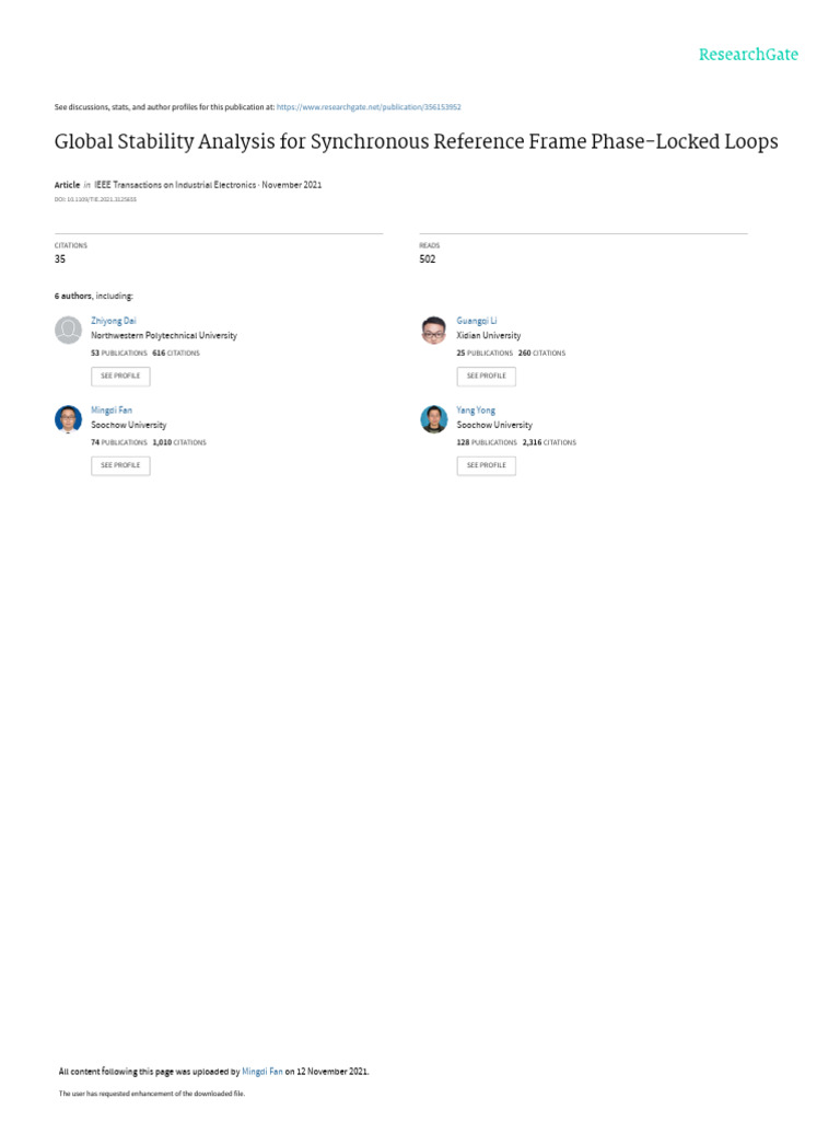 Global Stability Analysis For Synchronous Reference Frame Phase-Locked ...