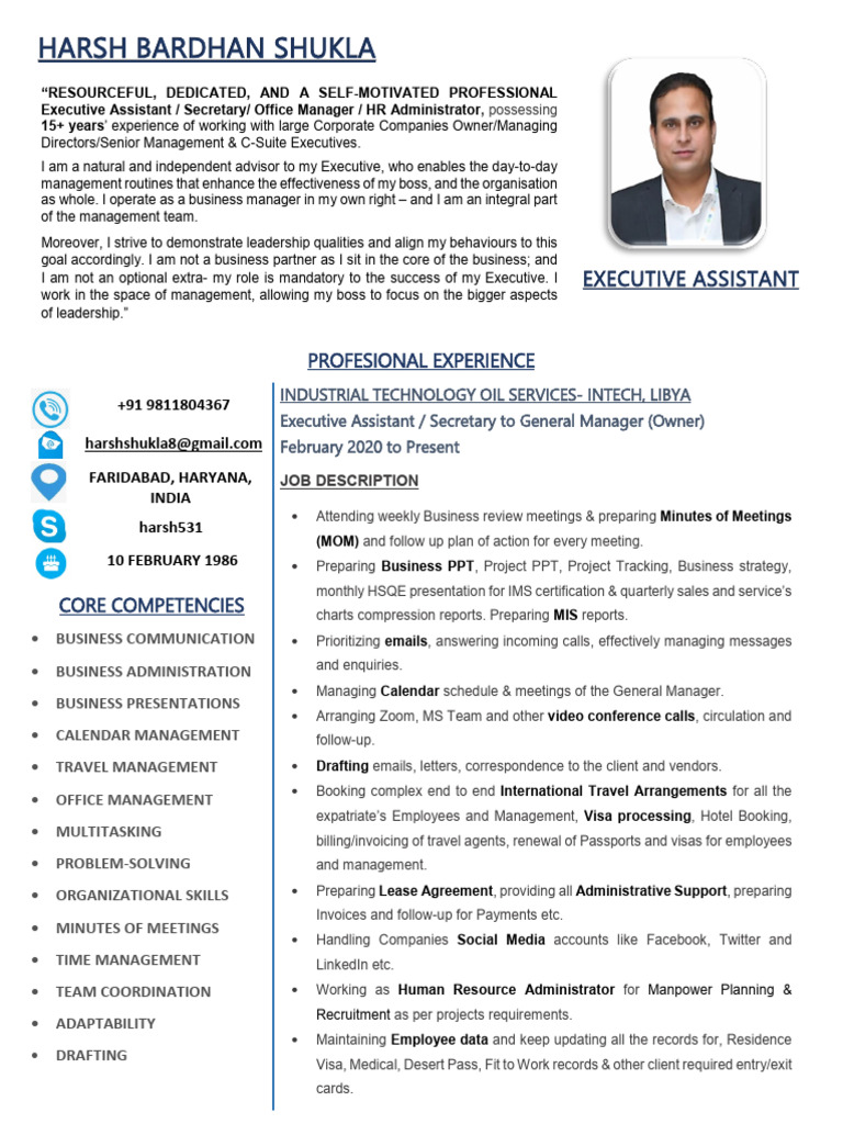 Cv-Harsh Bardhan Shukla - Executive Assistant | PDF | Employment ...