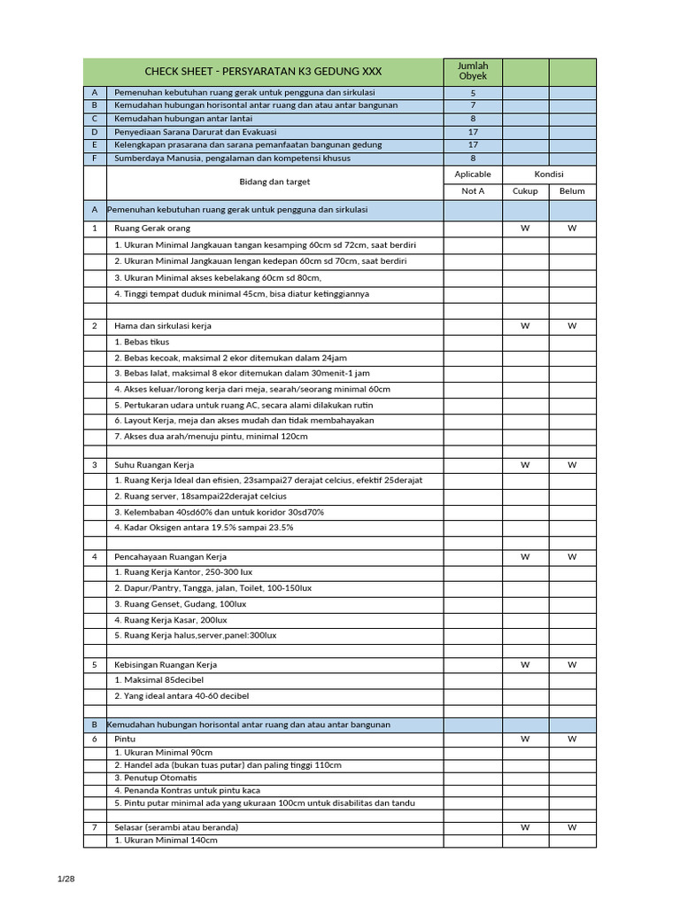 Check Sheet - Persyaratan K3 Gedung XXX | PDF