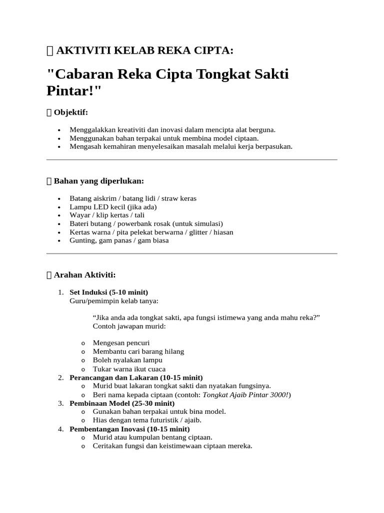 ? Aktiviti Kelab Reka Cipta | PDF