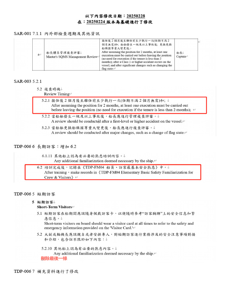 SQMS 修改摘要 - 20250228 | PDF