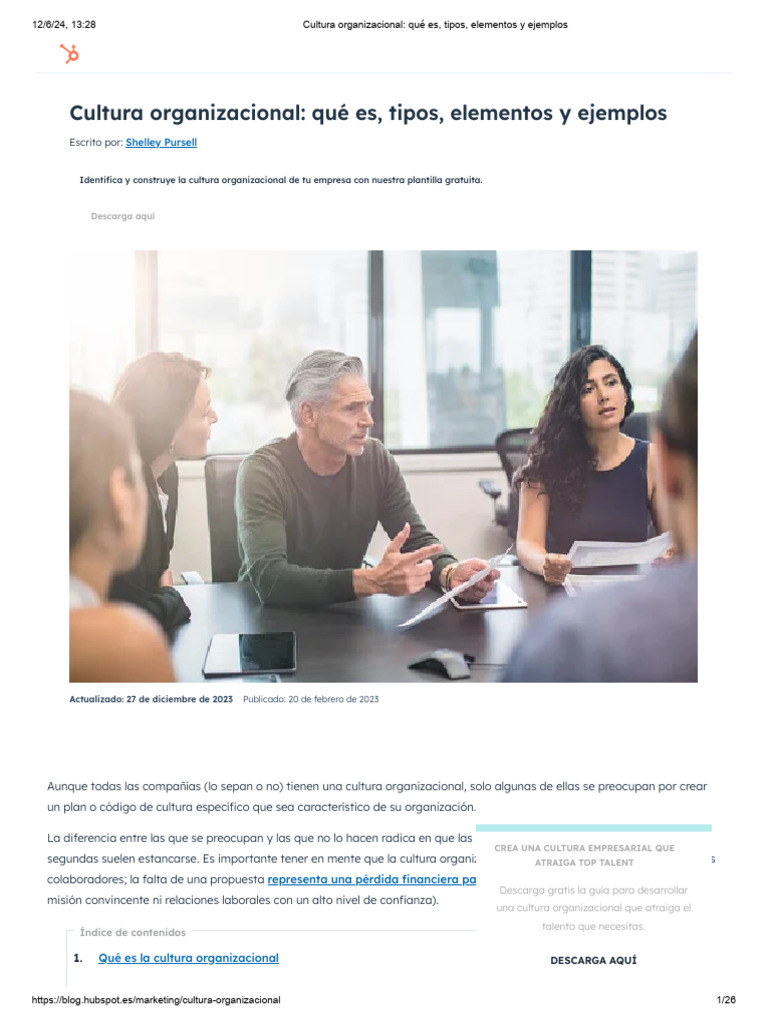 Cultura Organizacional - Qué Es, Tipos, Elementos y Ejemplos | PDF | Cultura organizacional ...