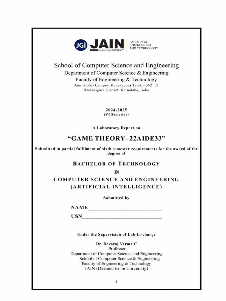 22AIDE33-GT Lab Document Front Sheets | PDF
