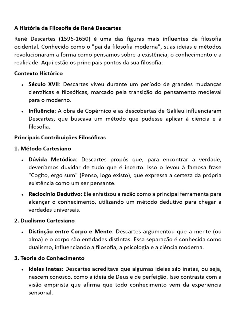 Filosofia de René Descartes: Impacto e Legado | PDF | René Descartes ...