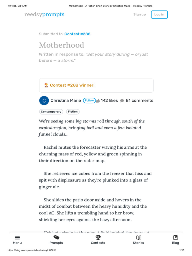 Motherhood - A Fiction Short Story by Christina Marie - Reedsy Prompts ...