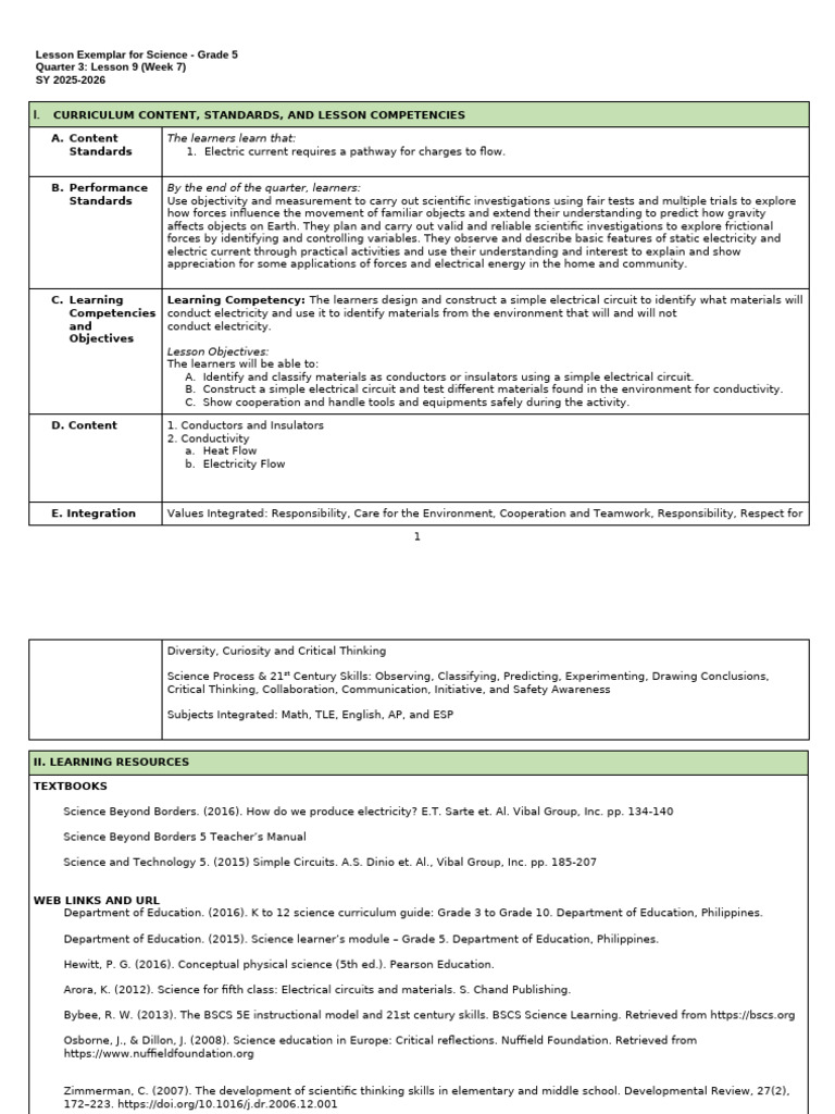 Science5 LE Q3 Week7 RNucum | PDF | Electrical Conductor | Electricity