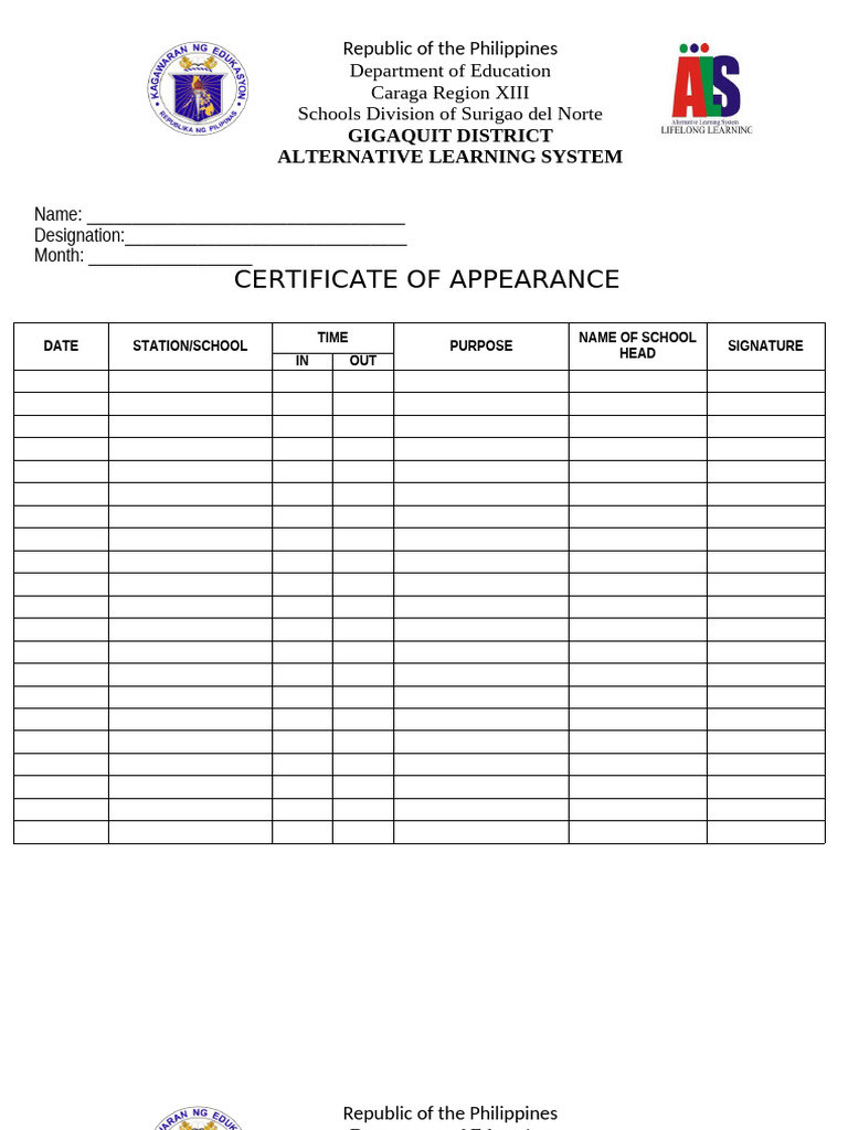 ALS CERTIFICATE OF APPEARANCE | PDF