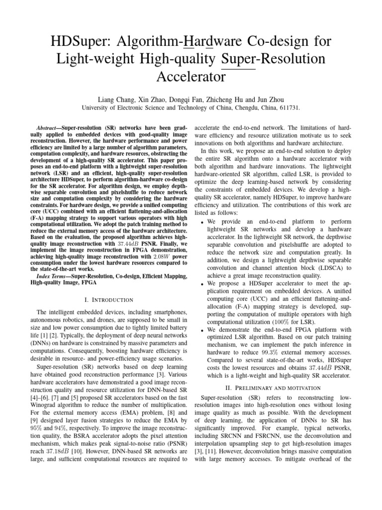 HDSuper: Efficient Super-Resolution Accelerator | PDF | Deep Learning | Computer Hardware