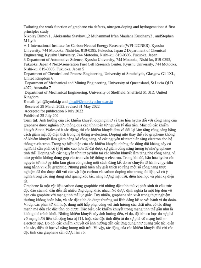 Tailoring The Work Function of Graphene Via Defects (AutoRecovered) | PDF