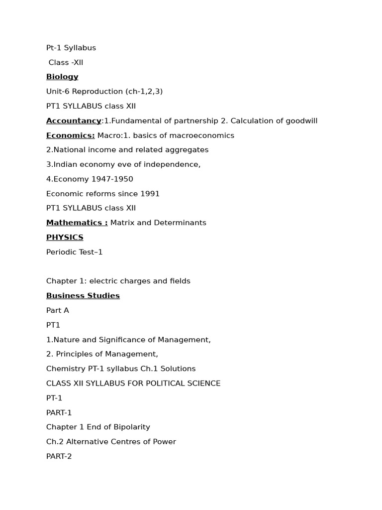 Class XII PT-1 Syllabus Overview | PDF