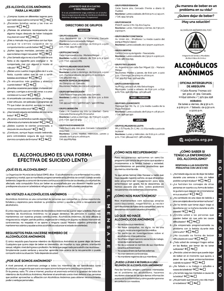 Triptico Alcoholicos Anonimos Aqp 2025 | PDF