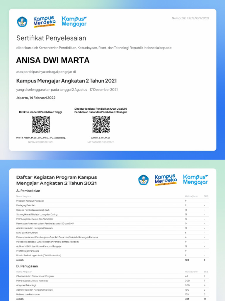 ANISA DWI MARTA-KampusMengajar2 Certificate | PDF
