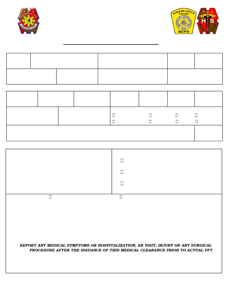 PNP Medical Evaluation and PFT Form 2025 | PDF | Body Mass Index | Obesity