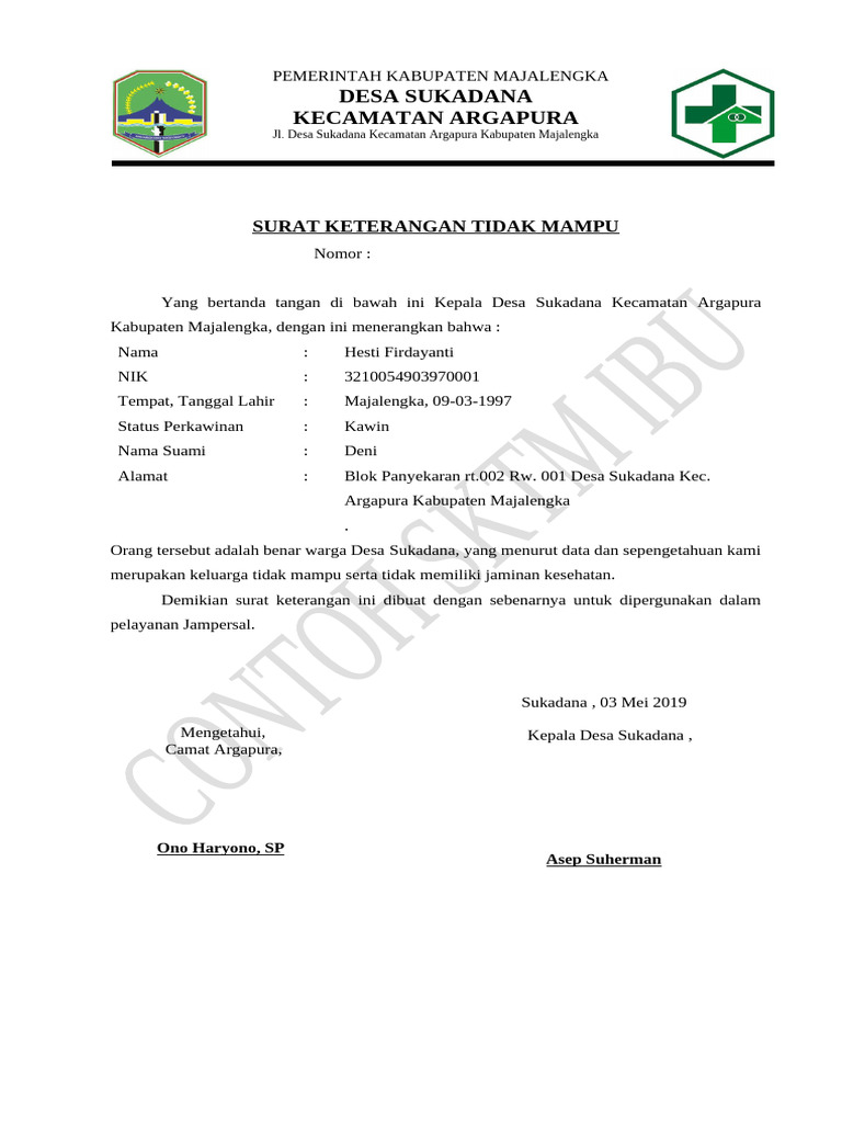 Contoh SKTM Desa | PDF